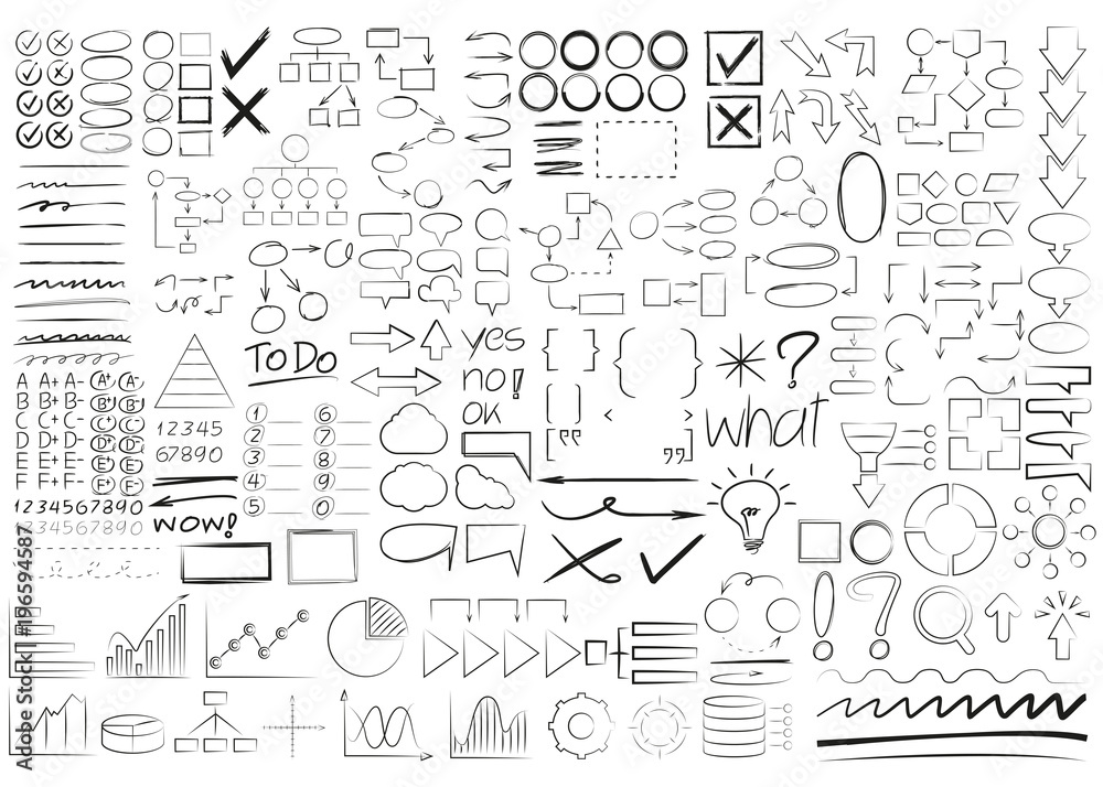big collection of hand draw marker elements, check marks, arrows ...