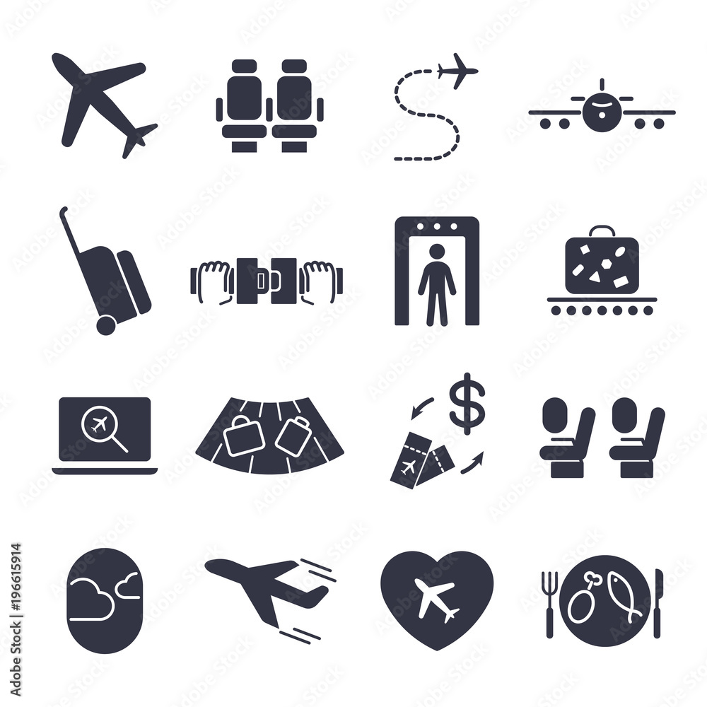 Airport icon set, airport management icons, aerial transportation icons ...