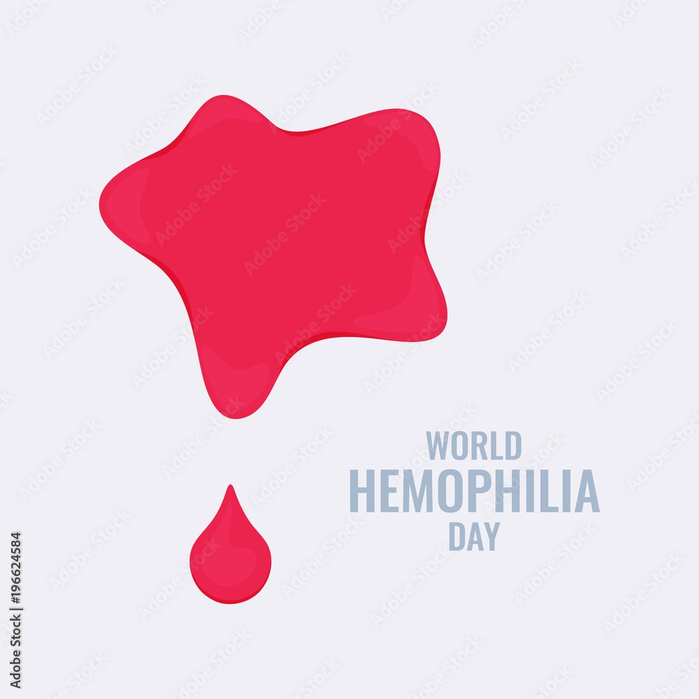 Hemophilia awareness poster. Pool of blood and a drop on white background. Haemophilia disease ...