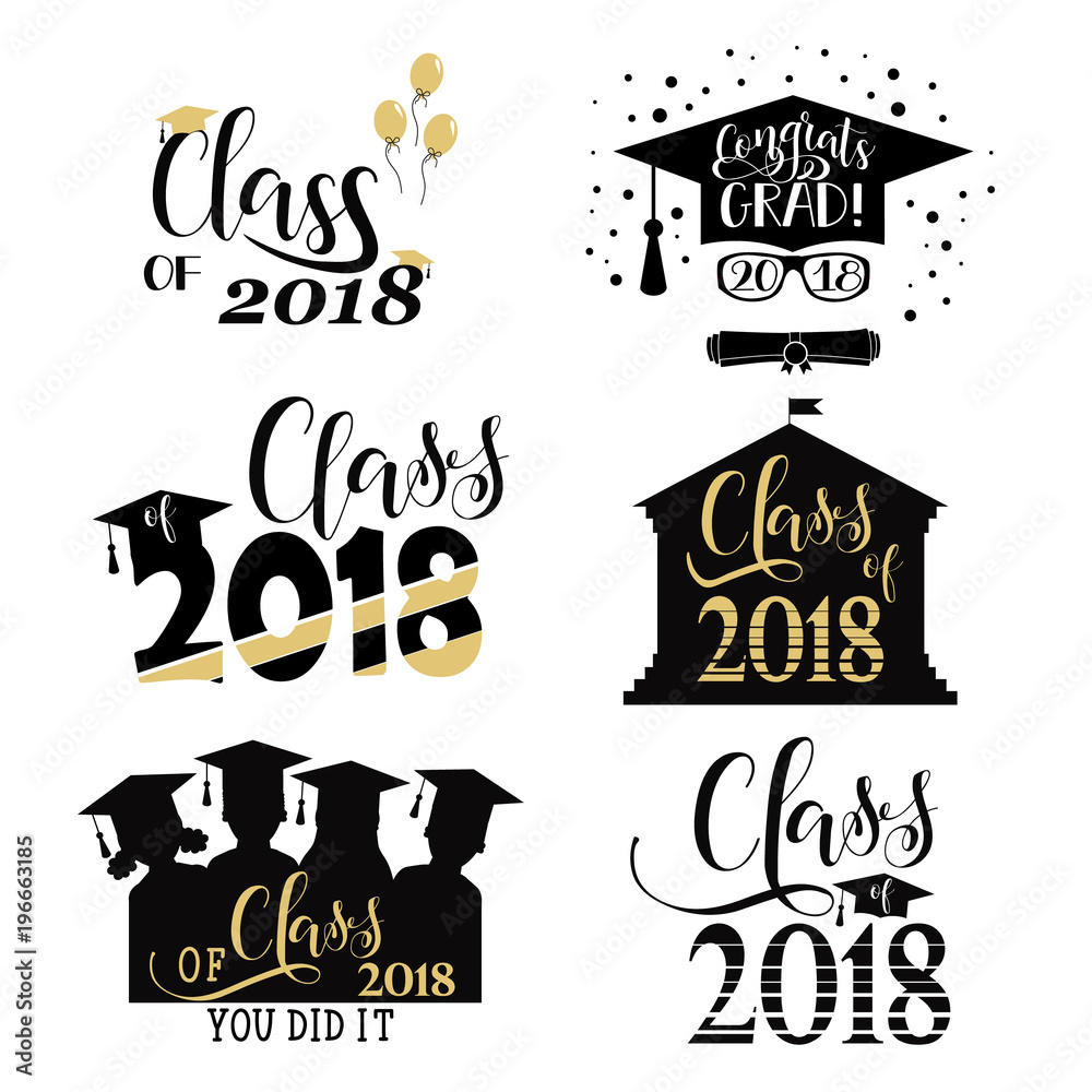 Graduation wishes overlays, lettering labels design set. Retro graduate ...