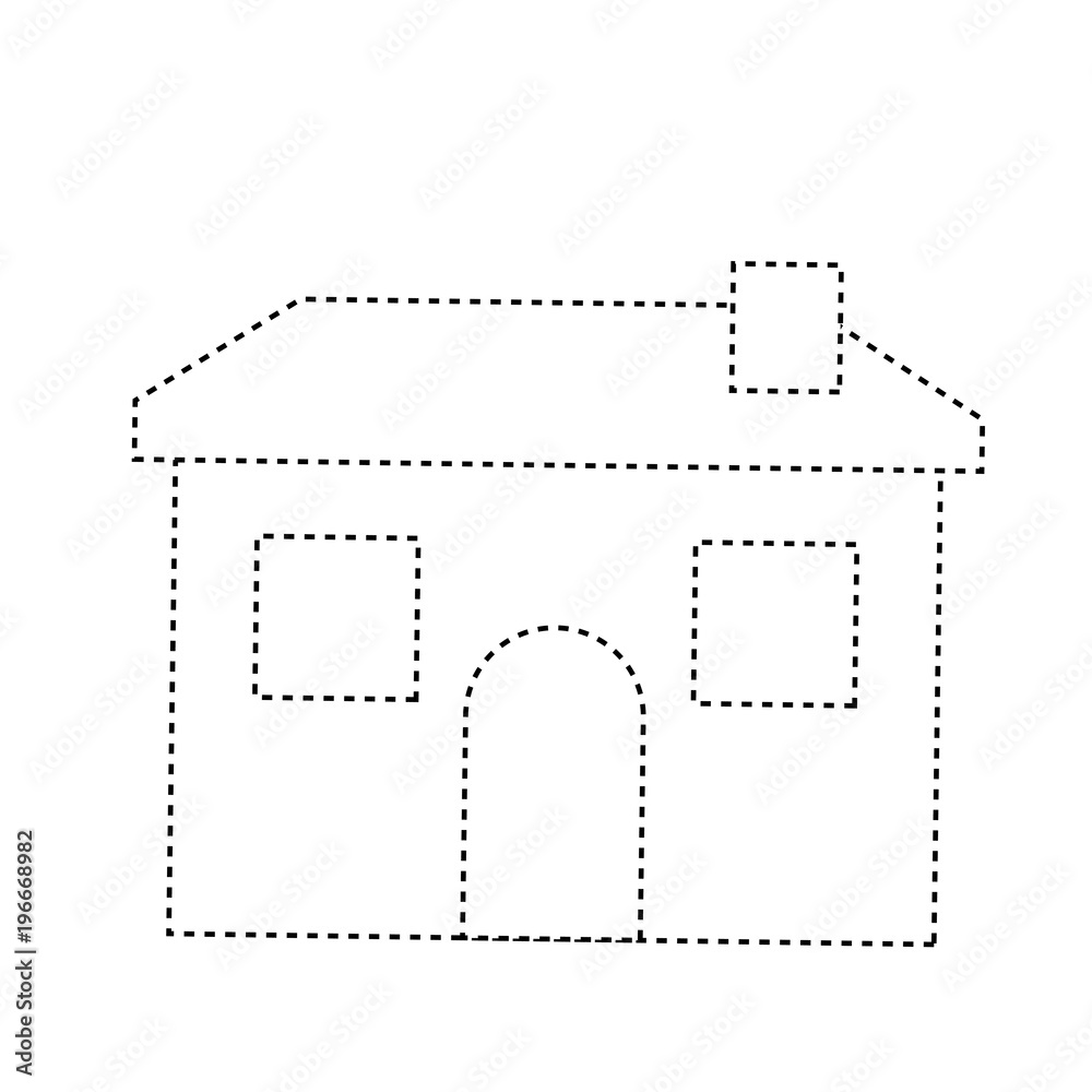 cartoon house home architecture chimney vector illustration dotted line ...