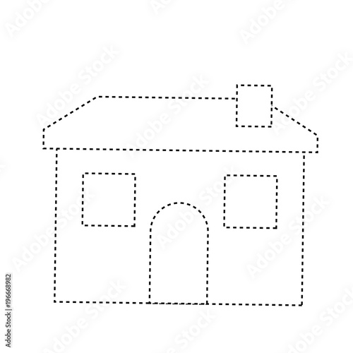 cartoon house home architecture chimney vector illustration dotted line ...