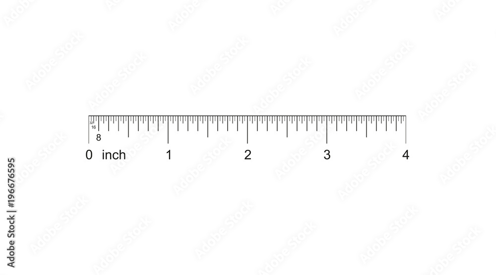 Ruler 4 inch. 4 inch grid with a division to one thirty second. Measuring tool. Ruler Graduation. Ruler grid 4 inch. Size indicator units. Metric inch size indicators. Vector AI10 Stock Vector Adobe S...
