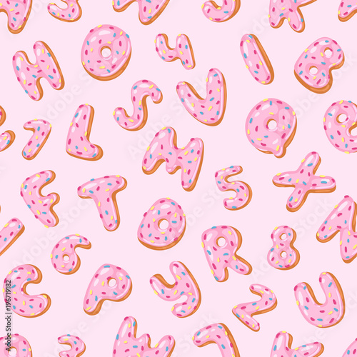 Alphabet donut vector kids alphabetical doughnuts font ABC with pink ...