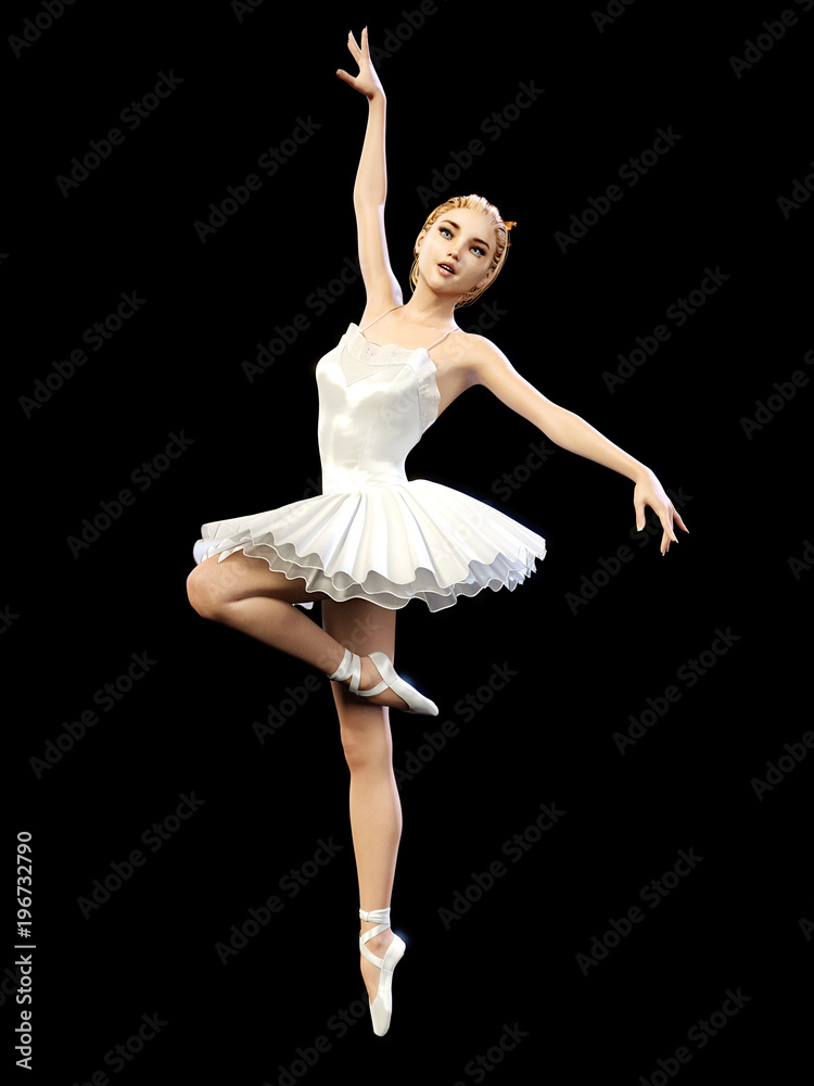 Dancing ballerina 3D. White ballet tutu. Blonde girl with blue eyes ...