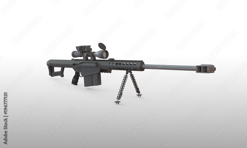 sniper rifle isolated on white. With telescopic scope standing on a ...
