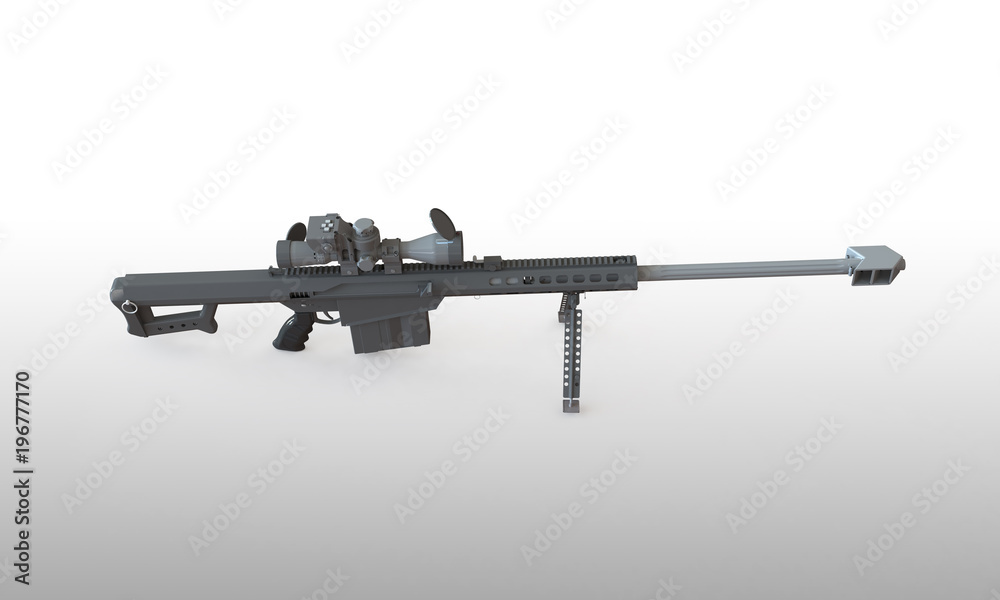 sniper rifle isolated on white. With telescopic scope standing on a ...