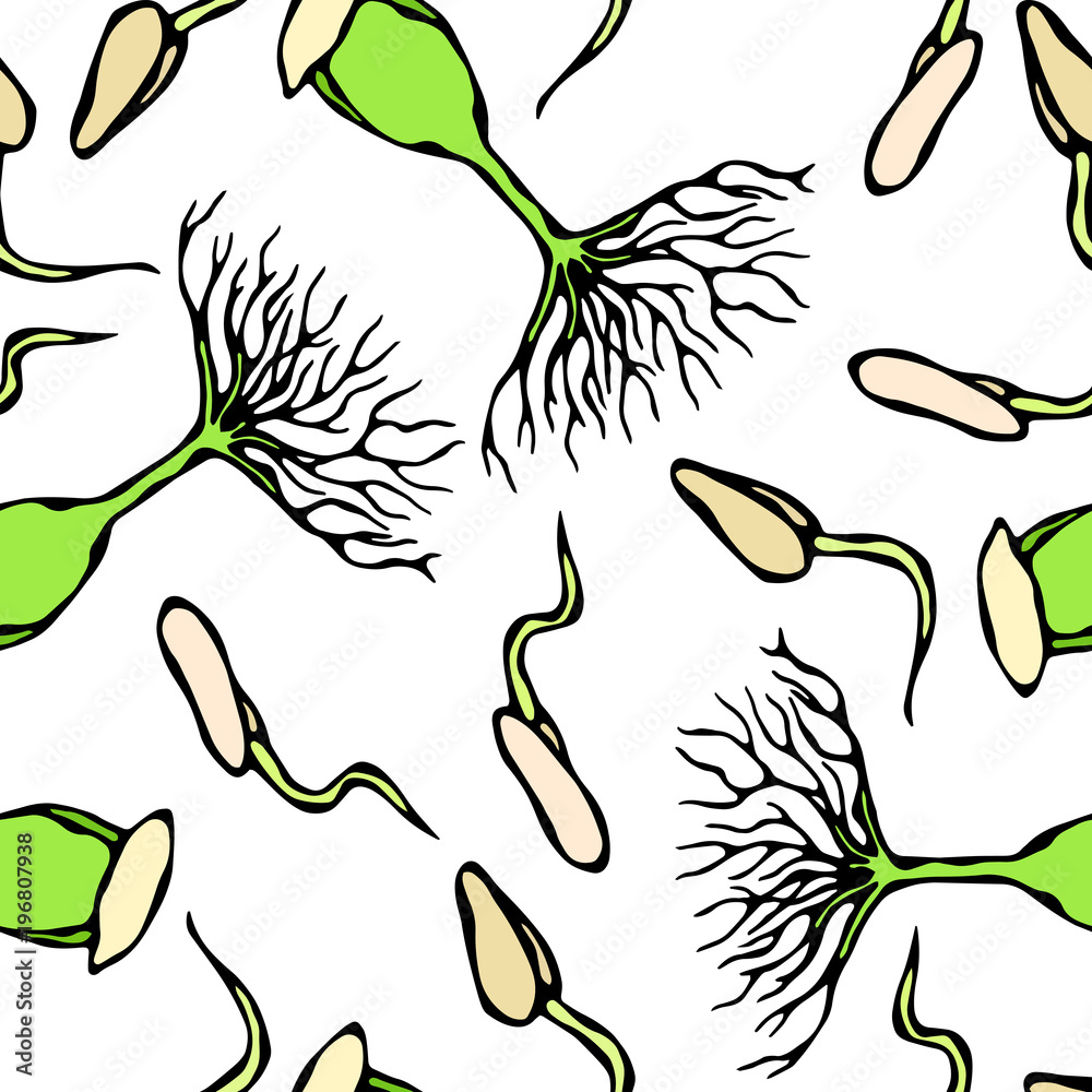 Seamless Endless Vector Illustration of Sprouting Seeds. Seedling ...