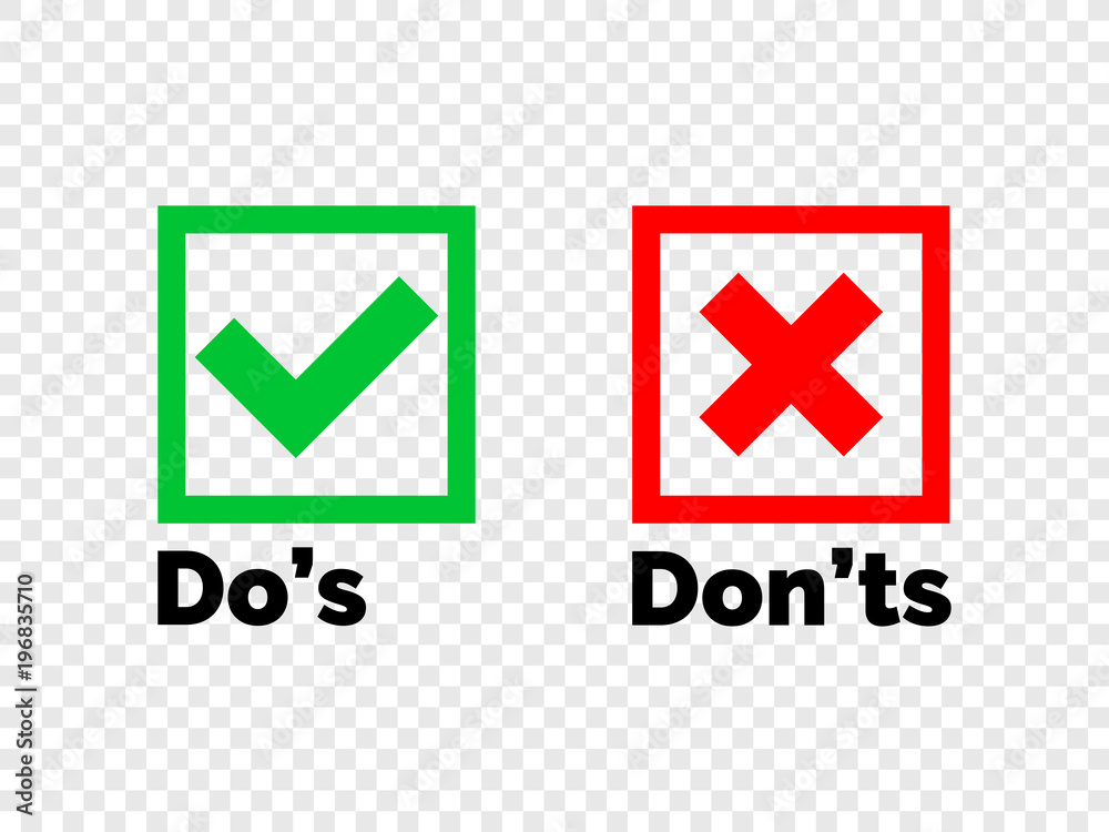 Do and Dont check tick mark and red cross icons isolated on transparent ...