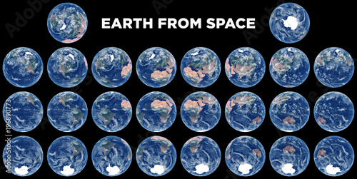 Earth from space. Set of satellite images of planet Earth. Realistic ...