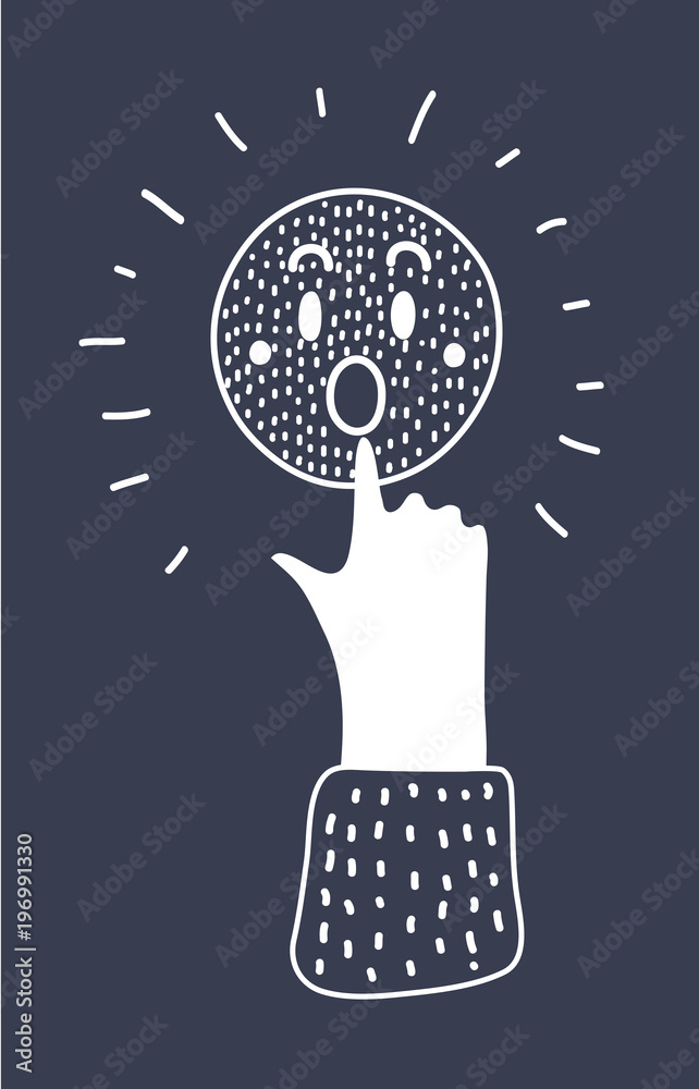 Vector cartoon illustration of pointing finger human hand push on ...