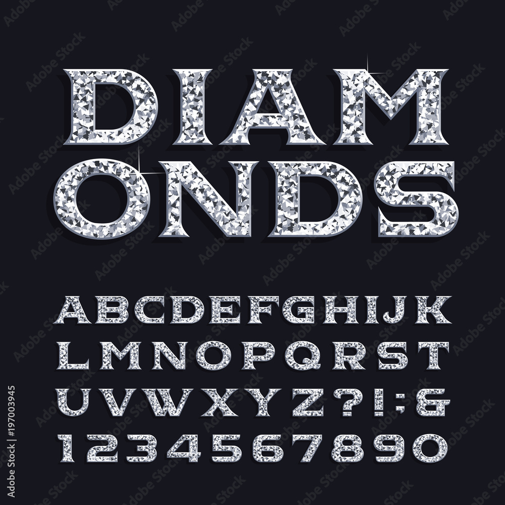 Diamond alphabet font. Luxury beveled serif letters and numbers. Stock ...