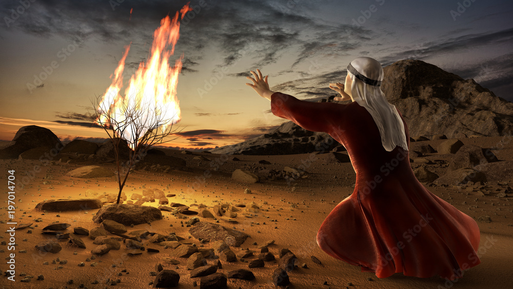 Ilustración de Stock Moses and the burning bush. Story of book of ...