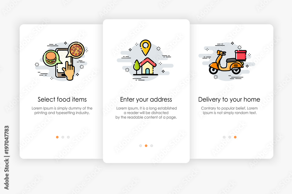 Onboarding screens design in food delivery concept. Modern and ...