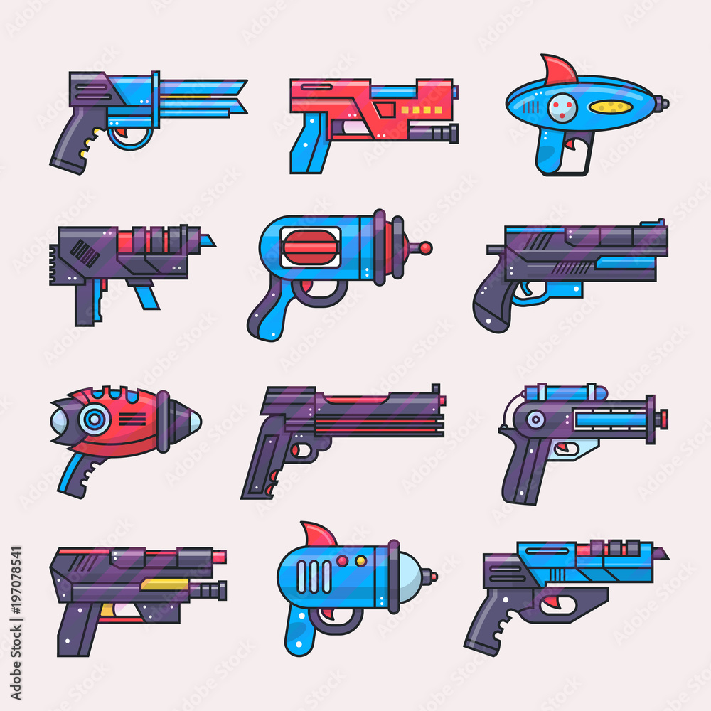 Cartoon gun vector toy blaster for kids game with futuristic handgun ...