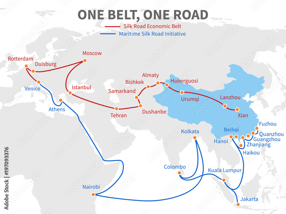 One belt - one road chinese modern silk road. Economic transport way on ...