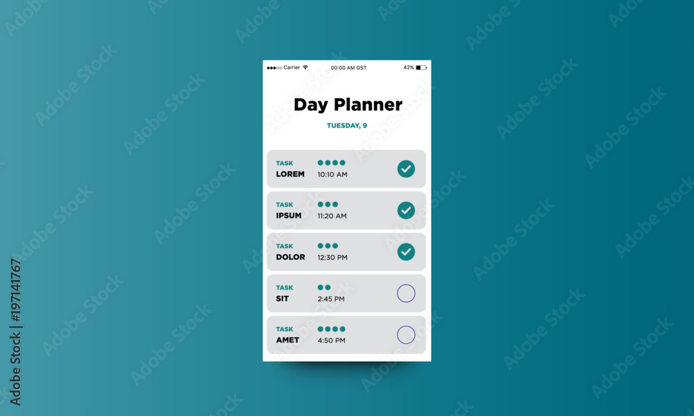 Day Planner App UX UI Design with List of Things To Do and Time の Stock ...