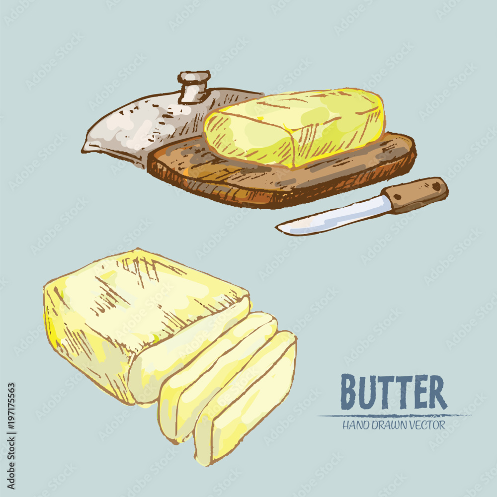 Digital vector detailed line art butter slices Stock Vector | Adobe Stock