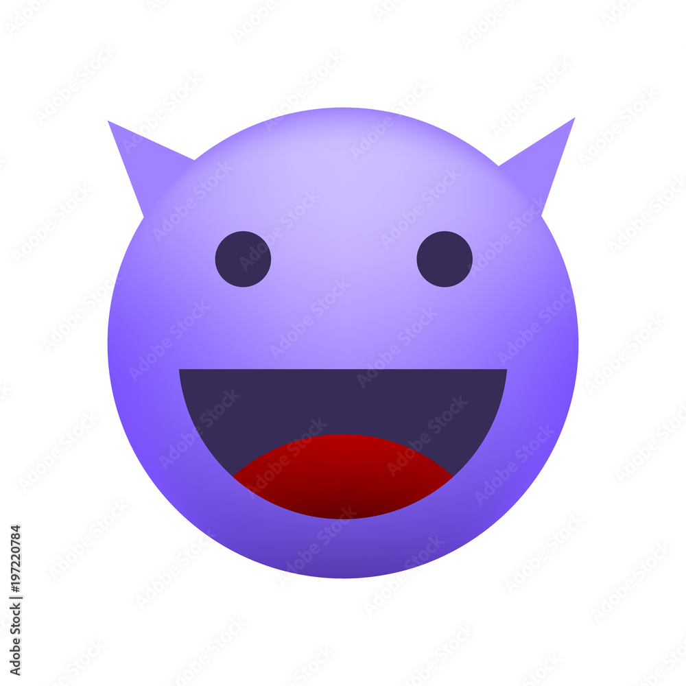 Cute Purple Evil Emoticon on White Background . Isolated Vector ...
