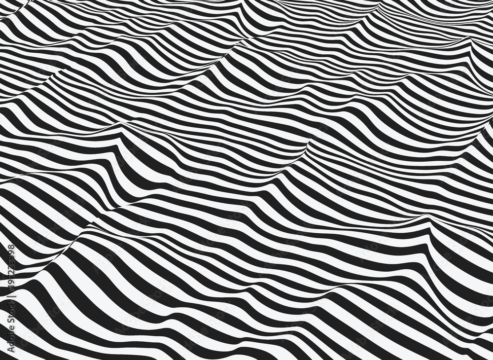 Vector abstract op art. Water line- art. Stylized flowing water. 3d ...