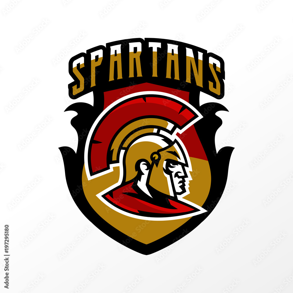 Colorful logo, badge, emblem of Spartan head and Corinthian helmet ...