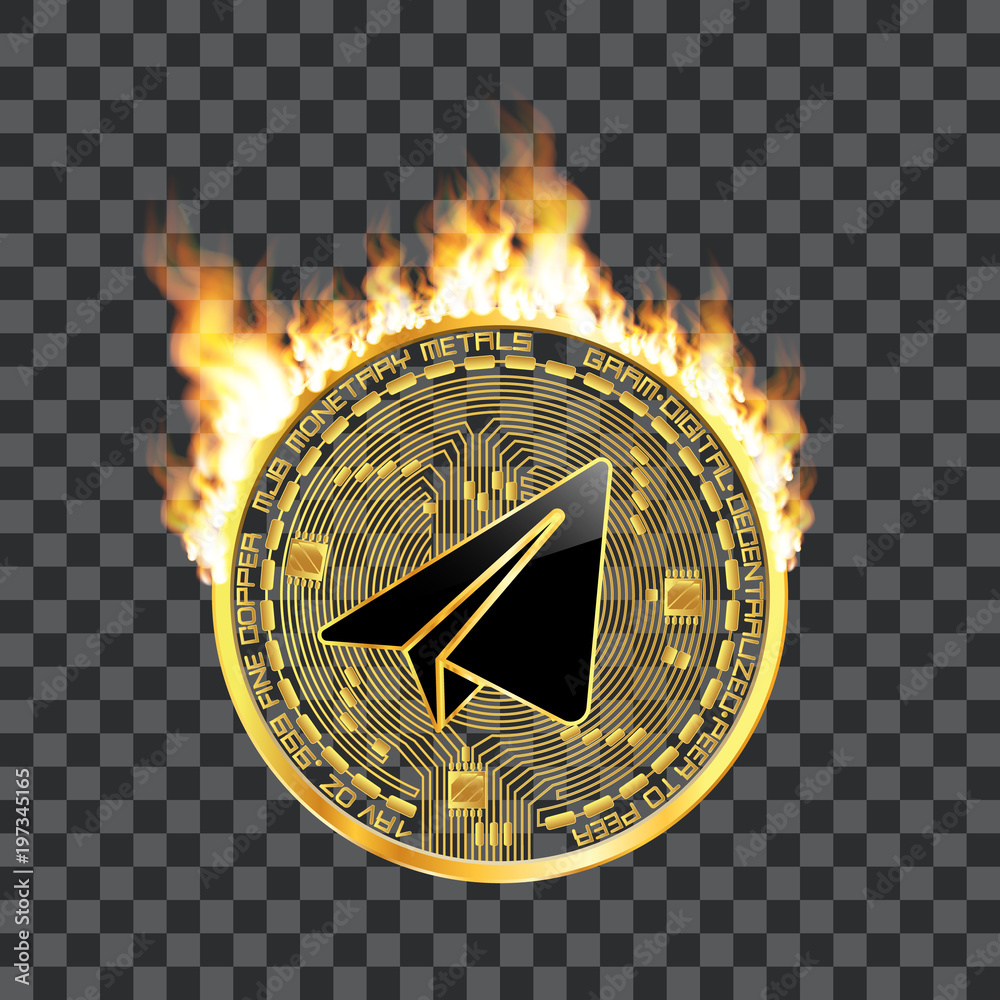 Crypto currency golden coin with black lackered gram symbol on obverse ...