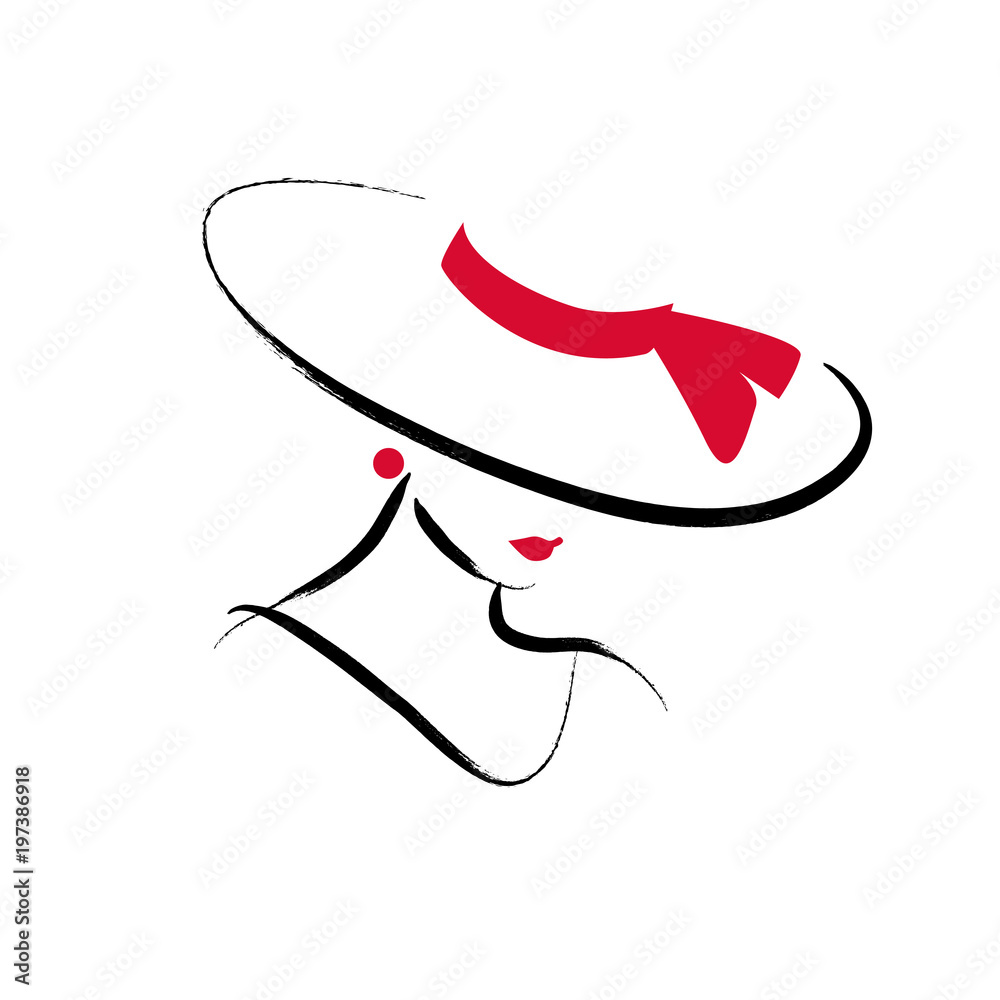 Vector artistic hand drawn stylish young lady portrait isolated on ...