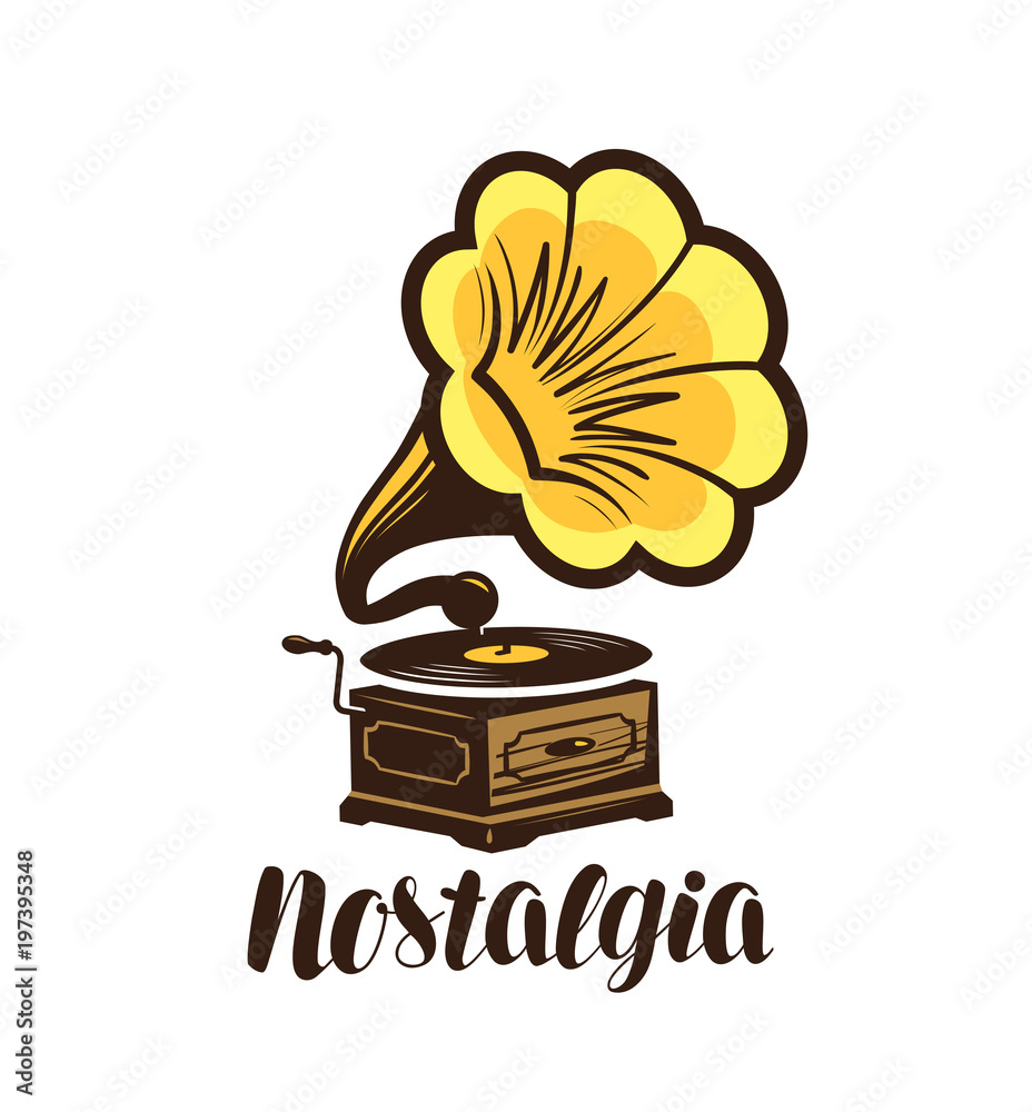 Nostalgia, music logo or symbol. Gramophone, phonograph icon. Vector ...