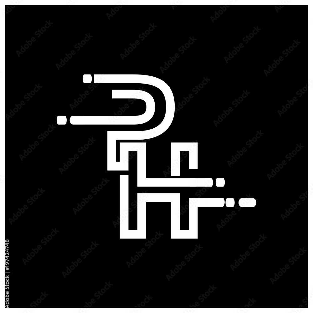 Letter P and H on Black Background. Logo Design Template. Flat design ...