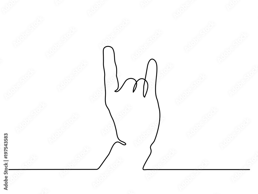 Continuous line drawing. Hand showing sign of horns. Vector ...