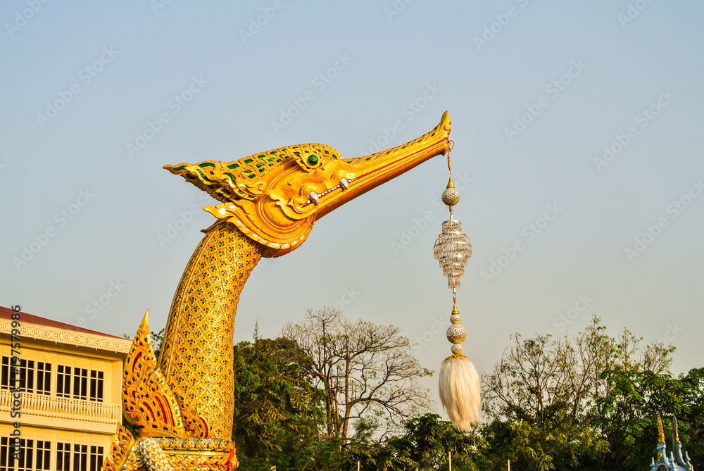 Model of Royal barge Suphannahong royal swan-shaped prow decorated with ...