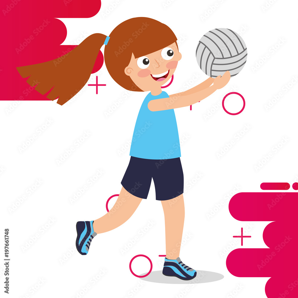 little girl volleybal player sport kids activity vector illustration ...