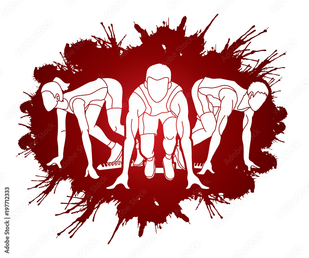 Start Running, Sprinter prepare running action designed on splatter ink ...