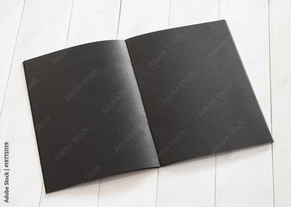 Blank A4 size black book template mock up with open double page placing ...