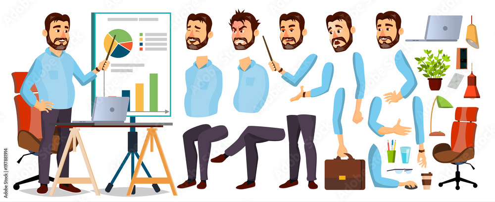 Boss Business Man Character Vector. Working Bearded CEO Male. Start Up ...