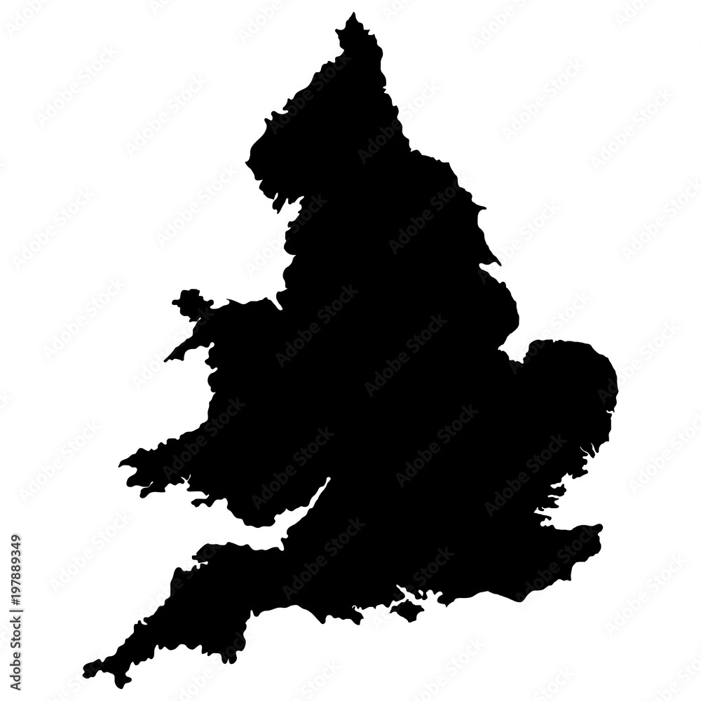 England map vector outline. Black silhouette isolated on white ...