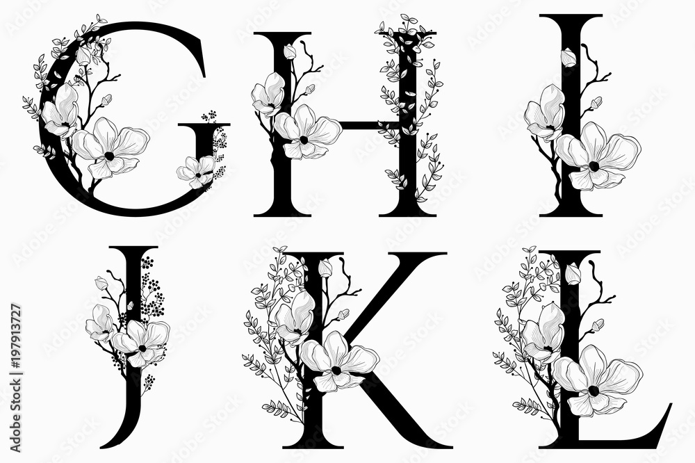 Vector Hand Drawn floral uppercase letters monograms Stock Vector ...