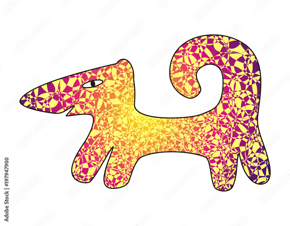 A magical dog is a stylized drawing. Cartoon drawing. The dog is a ...