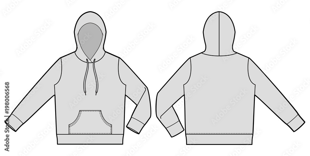 Hood hoodie fashion flat technical drawing template Stock Vector ...