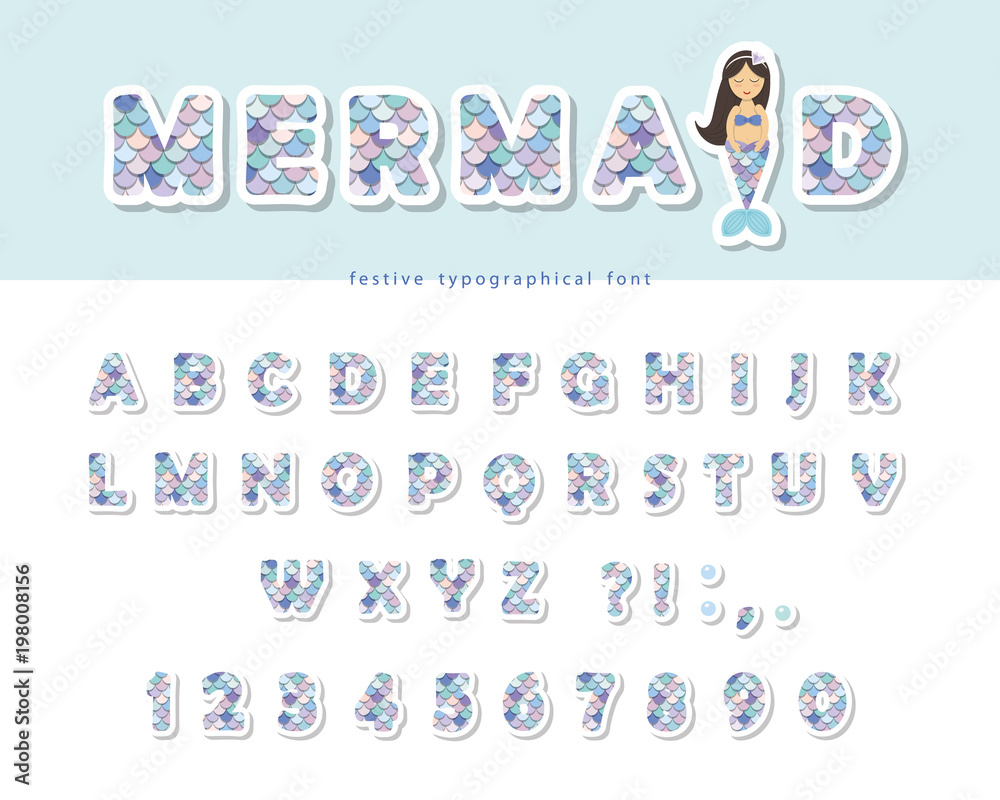 Mermaid scale font. For birthday cards, posters. Vector illustration ...
