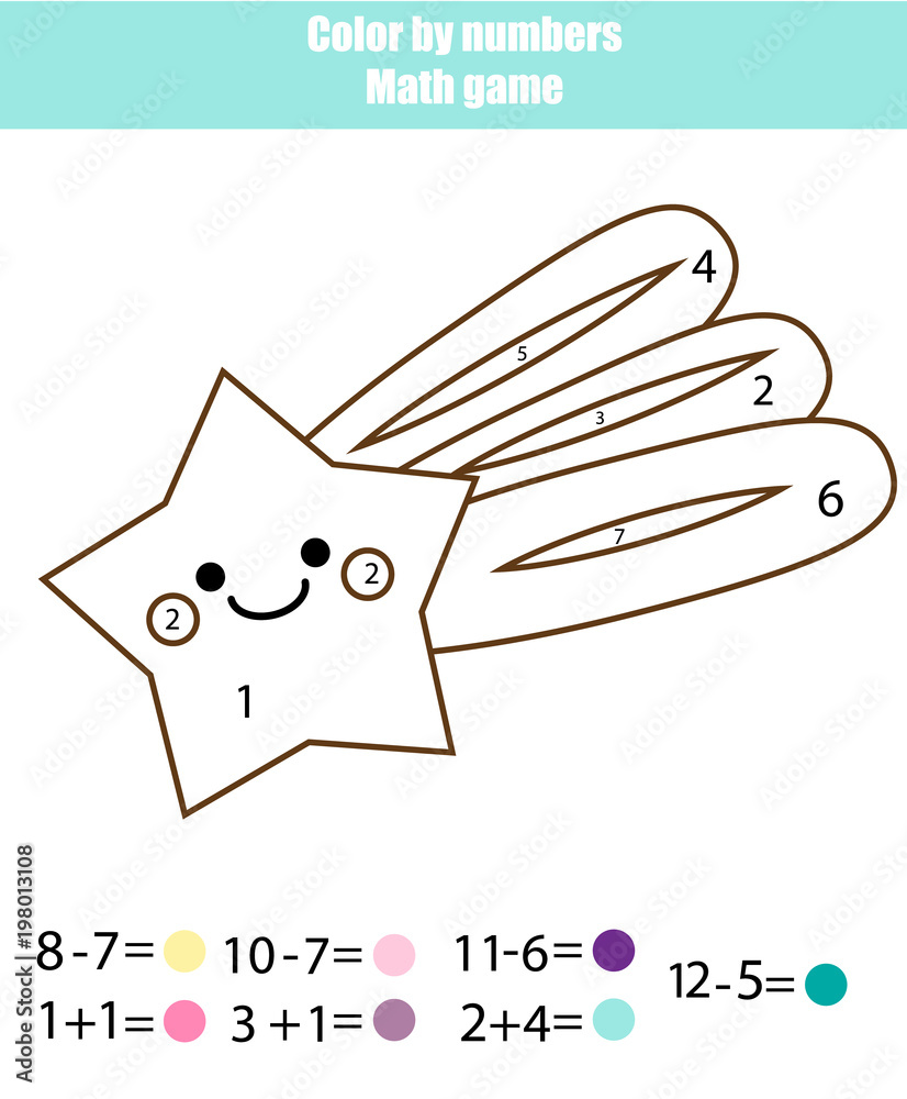 Children educational game. Mathematics actvity. Color by numbers ...