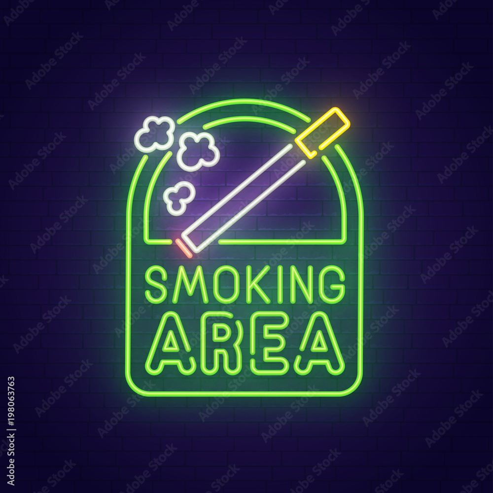 Smoking area neon sign, bright signboard, light banner. Smoking area ...