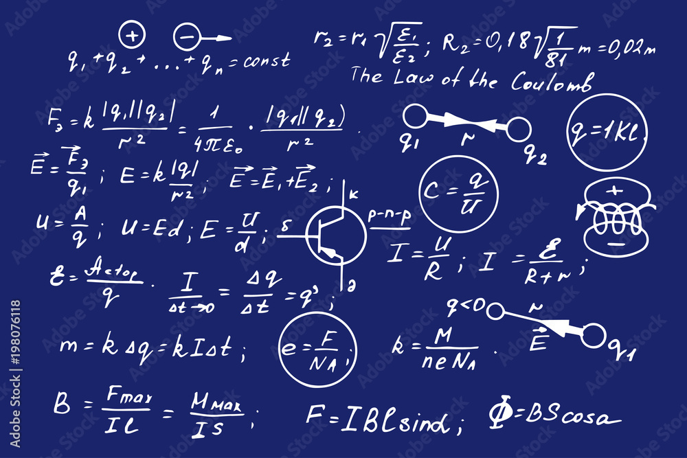 Physics, electronic engineering, mathematics equation, scheme and ...