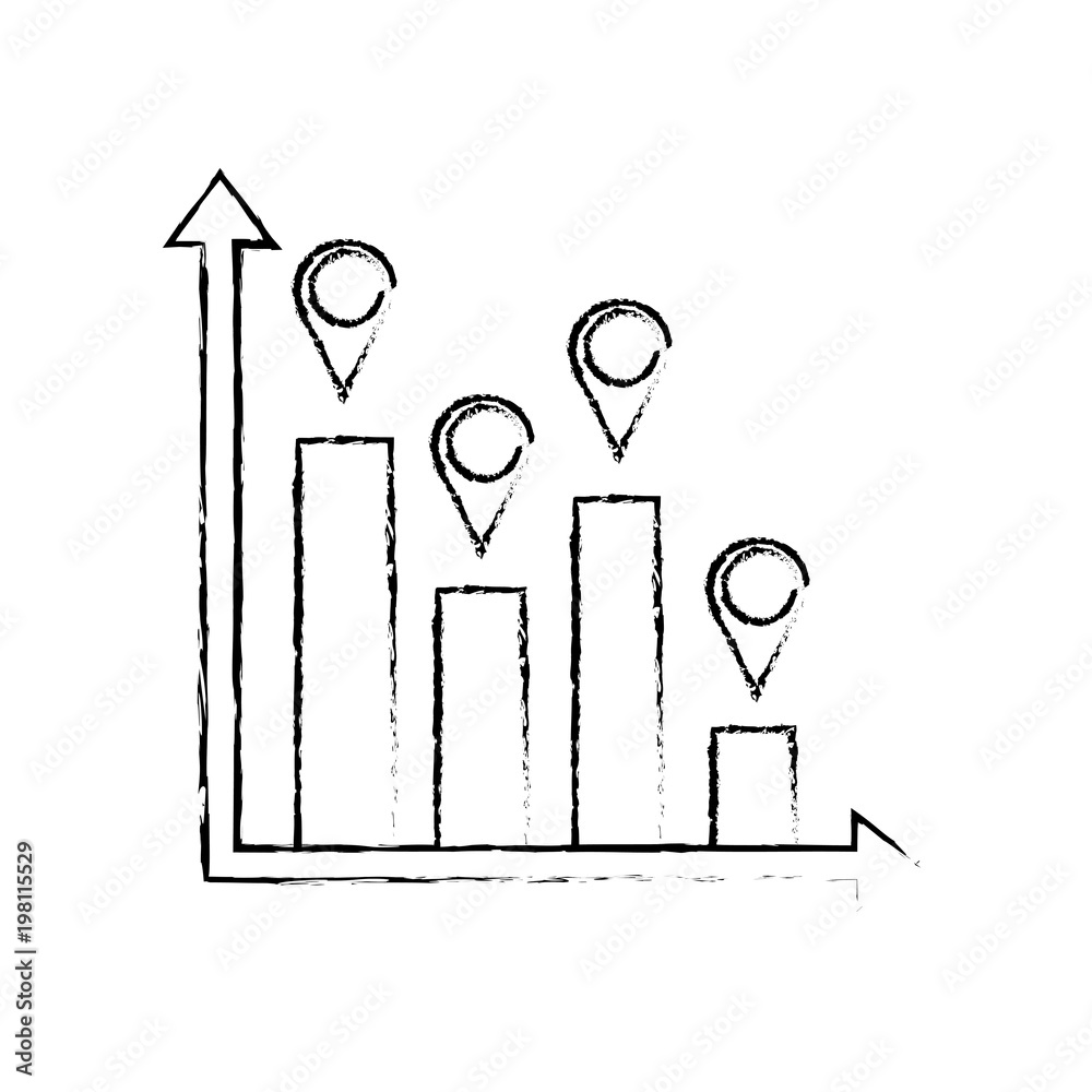 statistic information bar graph pointer map vector illustration sketch ...