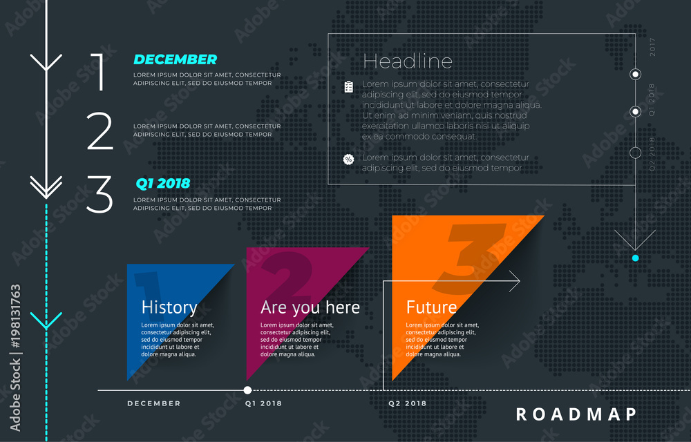 Roadmap set. Lines, arrows, timeline. For registration of sites, a road ...