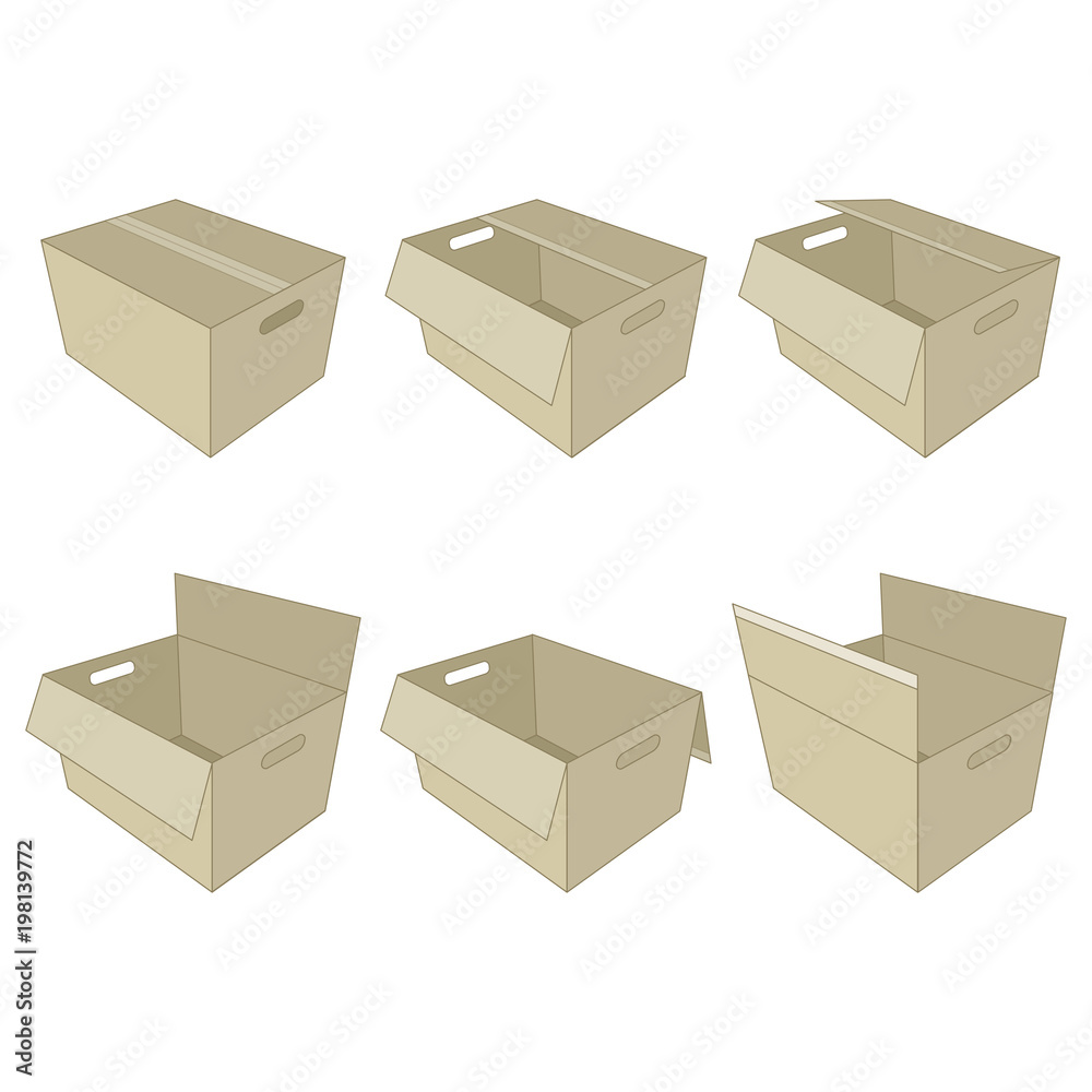 Cardboard box set layout. Realistic illustration 6 cartons layouts for ...