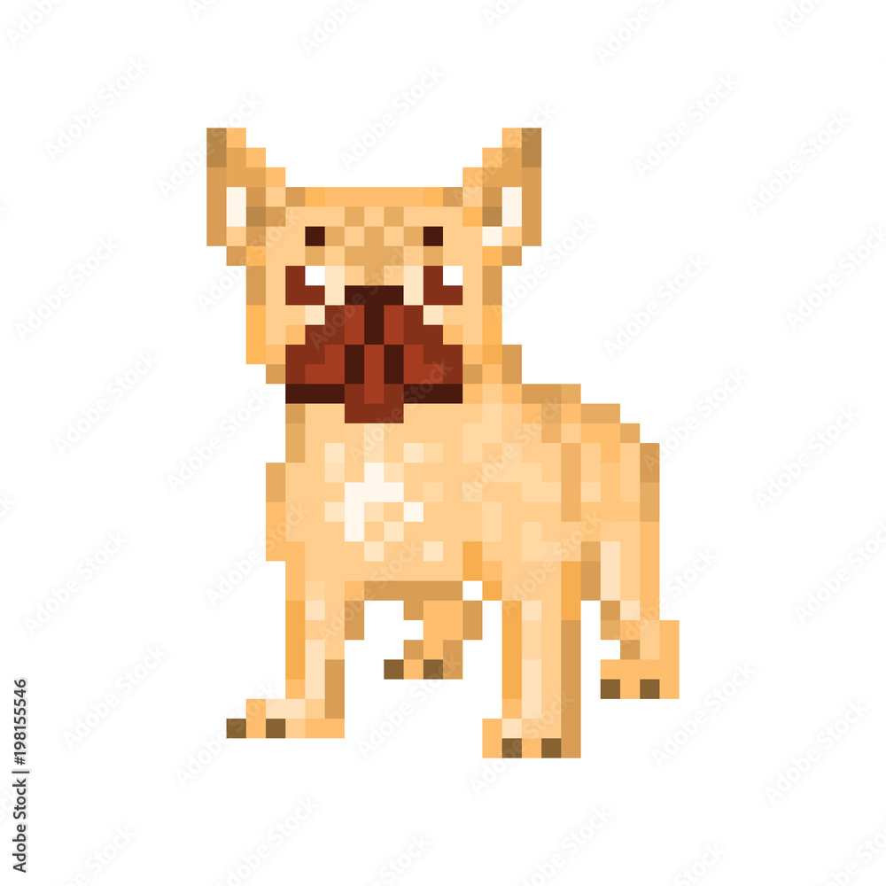 Fawn French bulldog, pixel art character isolated on white background ...
