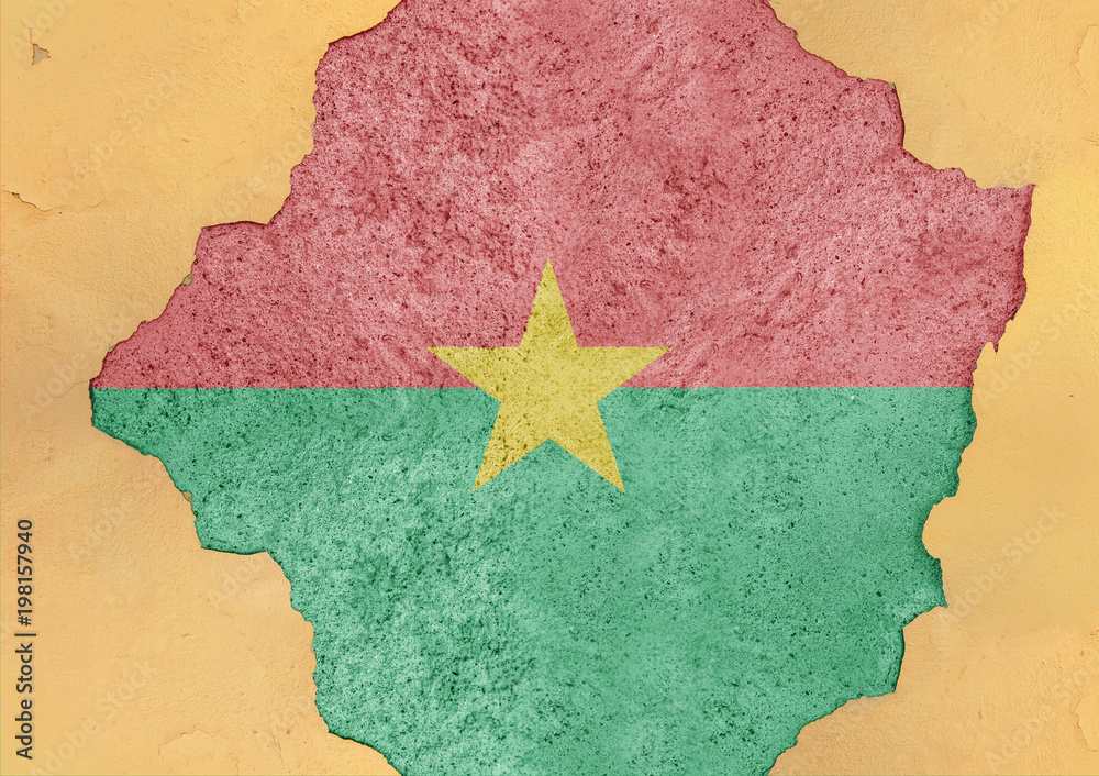 Burkina Faso flag in big concrete cracked hole and broken material ...