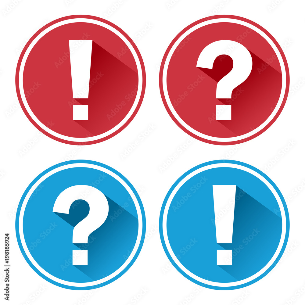 Exclamation point and question mark. Red and blue round icons. Vector ...
