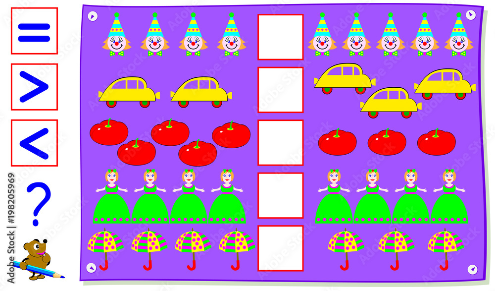Mathematical exercise for young children. Need to count the quantity of ...